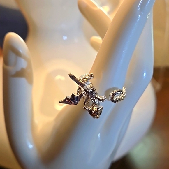 Jewelry | Knitting Loop Crochet Ring Shiny Silver Flying Dragon Design ...